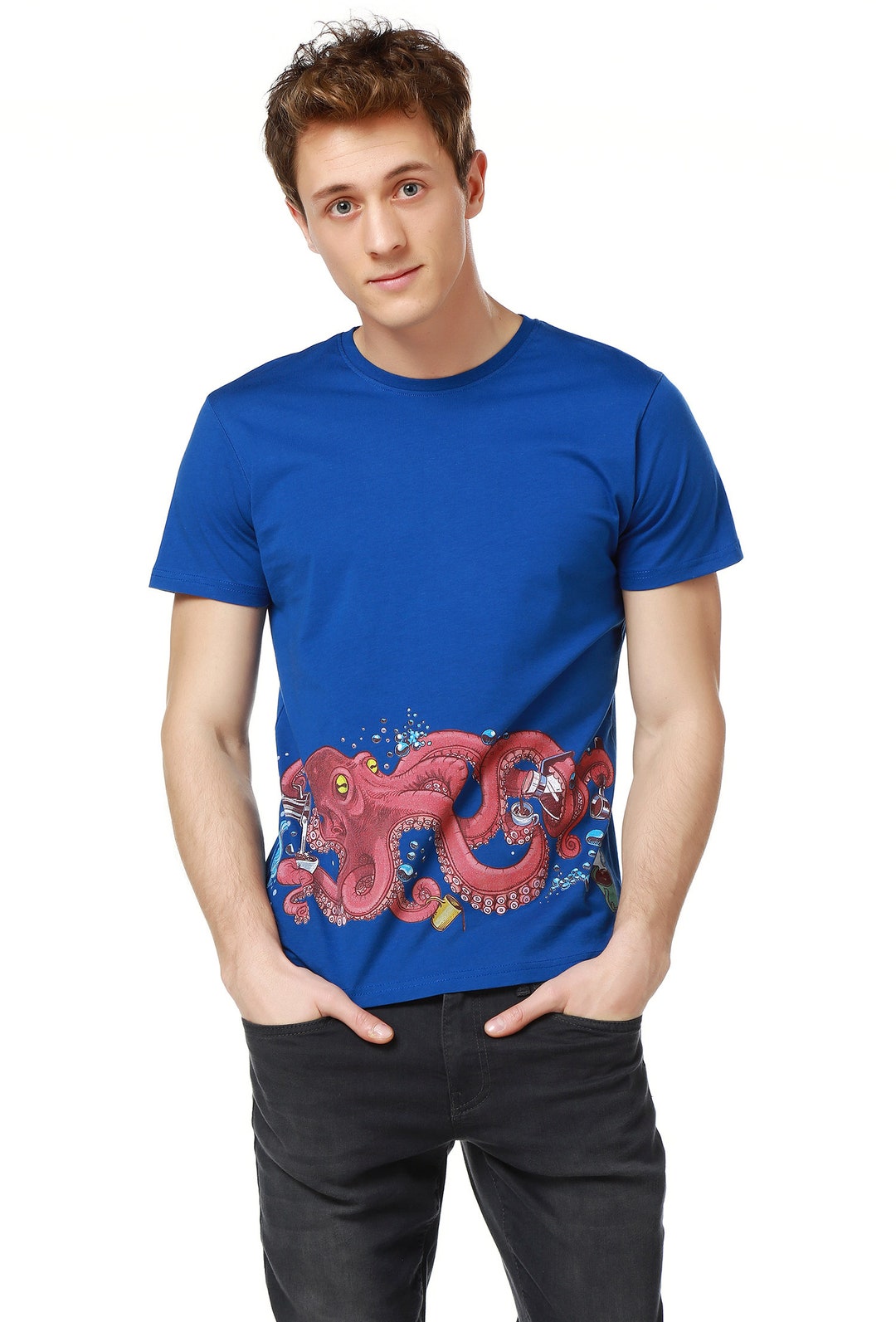 Barista Octopus T-shirt, Fine Art T Shirt, Graphic T-shirt, S-4XL and ...