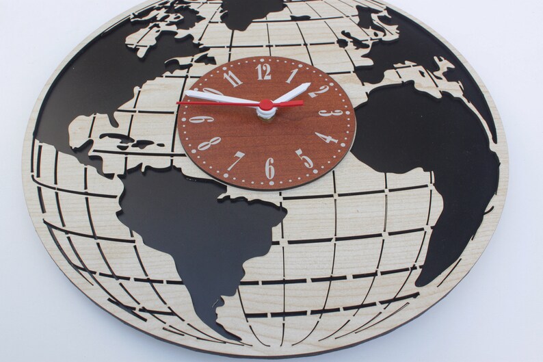 World Map Wood Clock, Wooden Rustic Clock, Farmhouse Wall Clock, Wooden ...