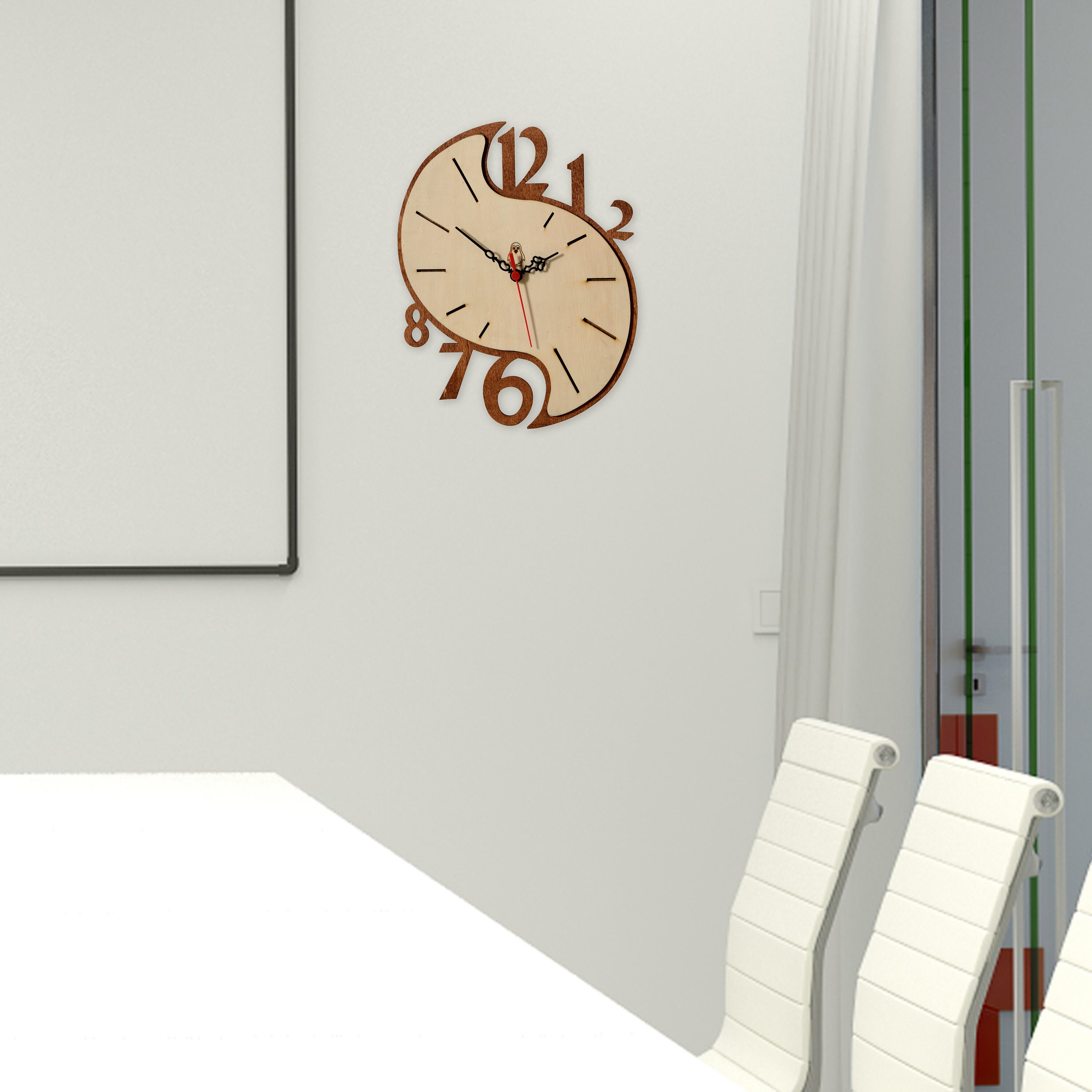 Surrealist Style Wood Clock With Numbers, Wooden Rustic Clock ...