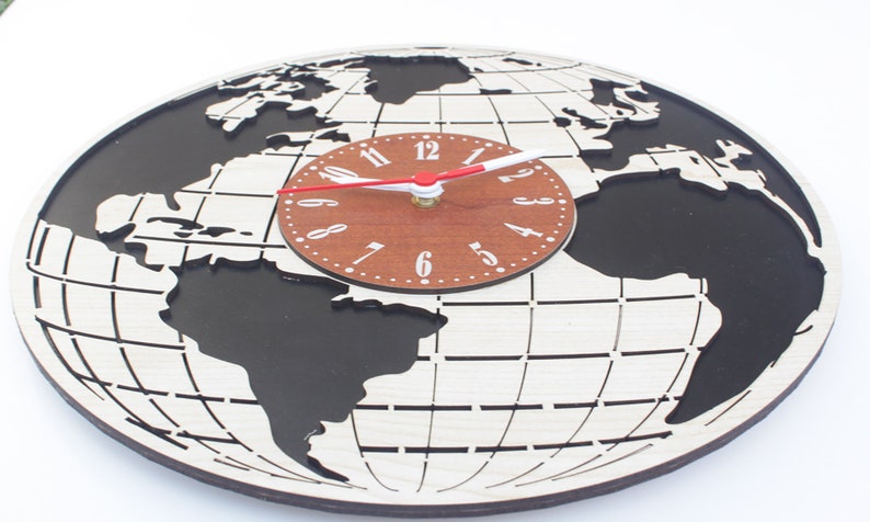 World Map Wood Clock, Wooden Rustic Clock, Farmhouse Wall Clock, Wooden ...