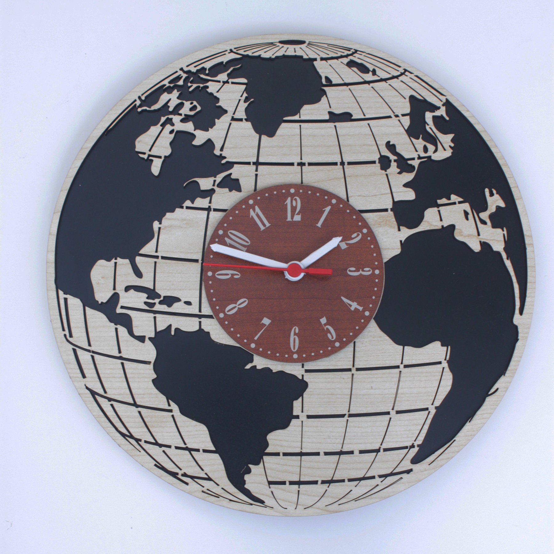 World Map Wood Clock, Wooden Rustic Clock, Farmhouse Wall Clock, Wooden ...
