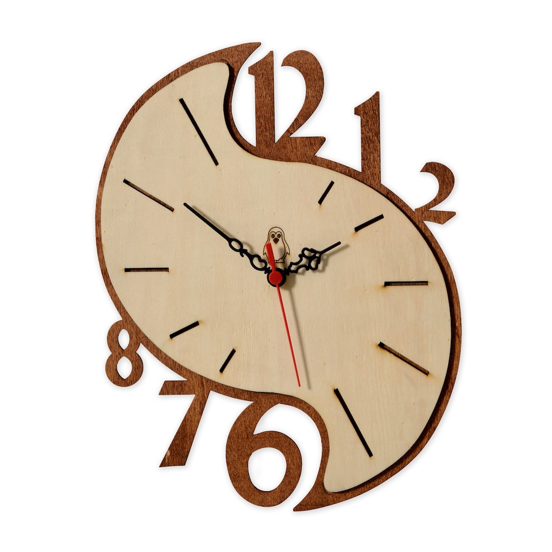 Surrealist Style Wood Clock With Numbers, Wooden Rustic Clock ...