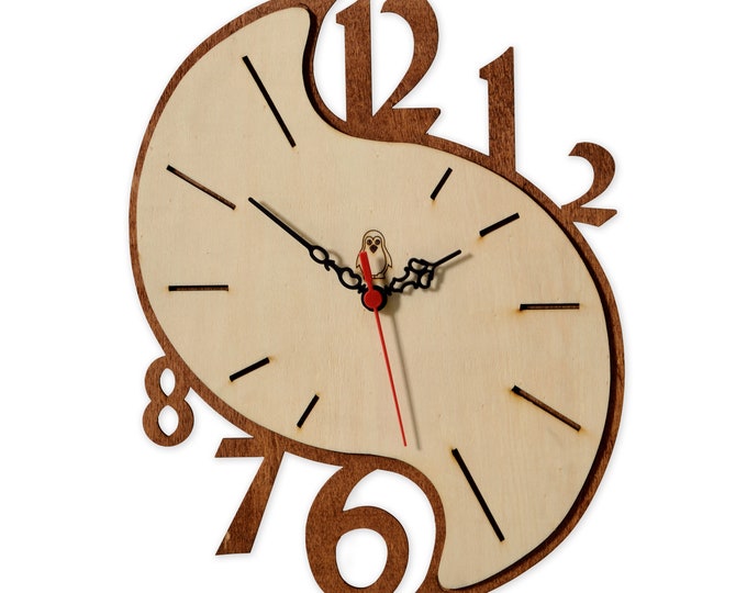 Surrealist Style Wood Clock With Numbers, Wooden Rustic Clock ...