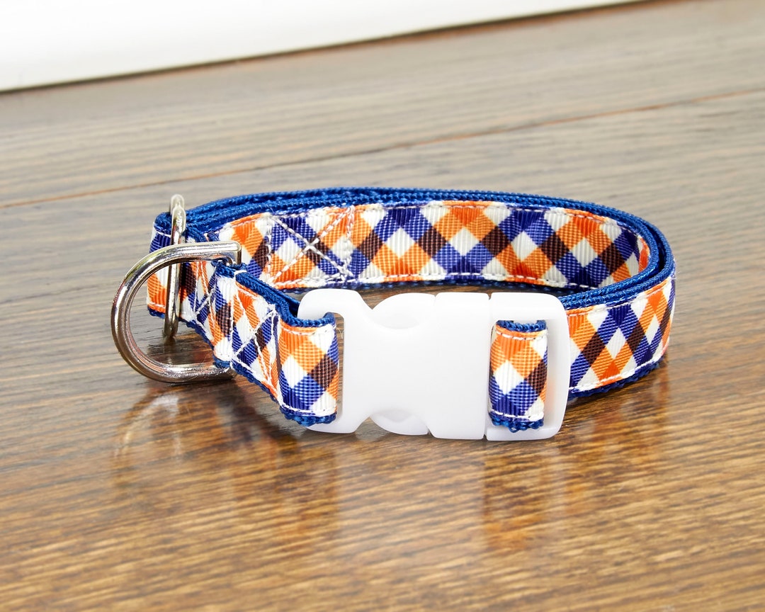 Orange, Blue, and White Plaid 3/4 Inch Dog Collar With White or Navy ...