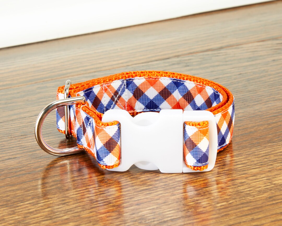 Orange, Blue, and White Plaid 1 Inch Dog Collar With Orange, White or ...