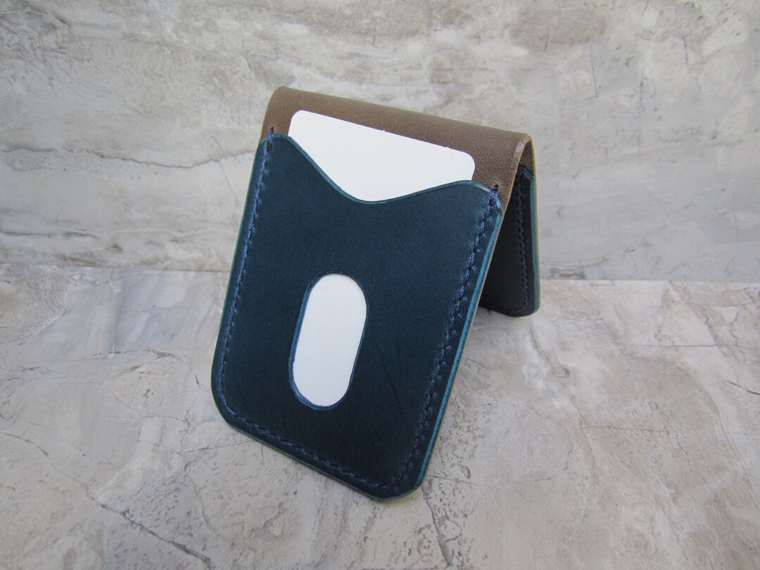 Buttero Blue and Italian Olive Leather Minimalist Wallet / - Etsy