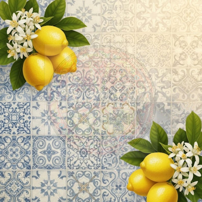 Digital Lemon and Mediterranean Tile Seamless Patterns - 5-pack ...