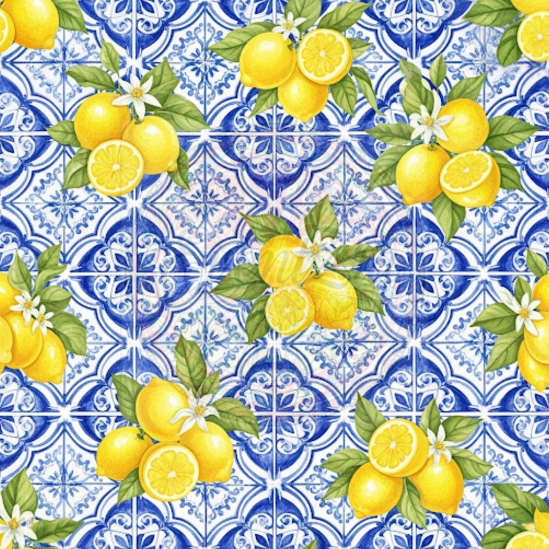 Digital Lemon and Mediterranean Tile Seamless Patterns - 5-pack ...