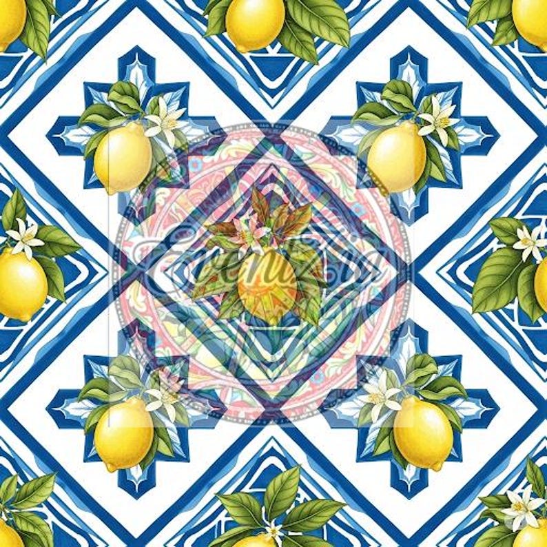 Amalfi Coast Lemon Tile Digital Paper: Mediterranean Patterns (digital ...