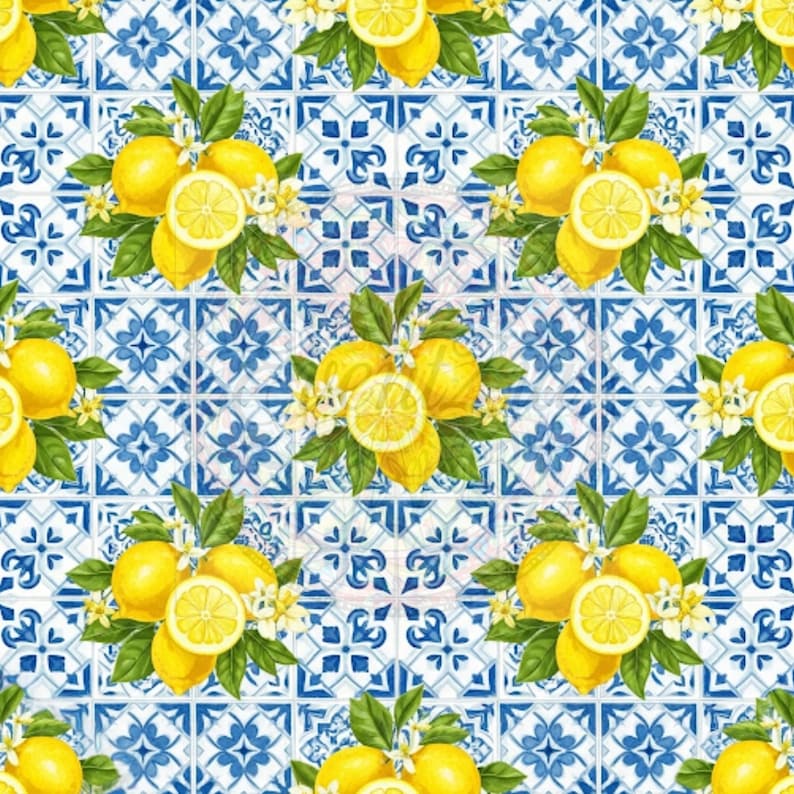 Digital Lemon and Mediterranean Tile Seamless Patterns - 5-pack ...