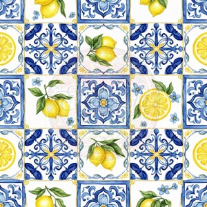 Digital Lemon and Mediterranean Tile Seamless Patterns - 5-pack ...