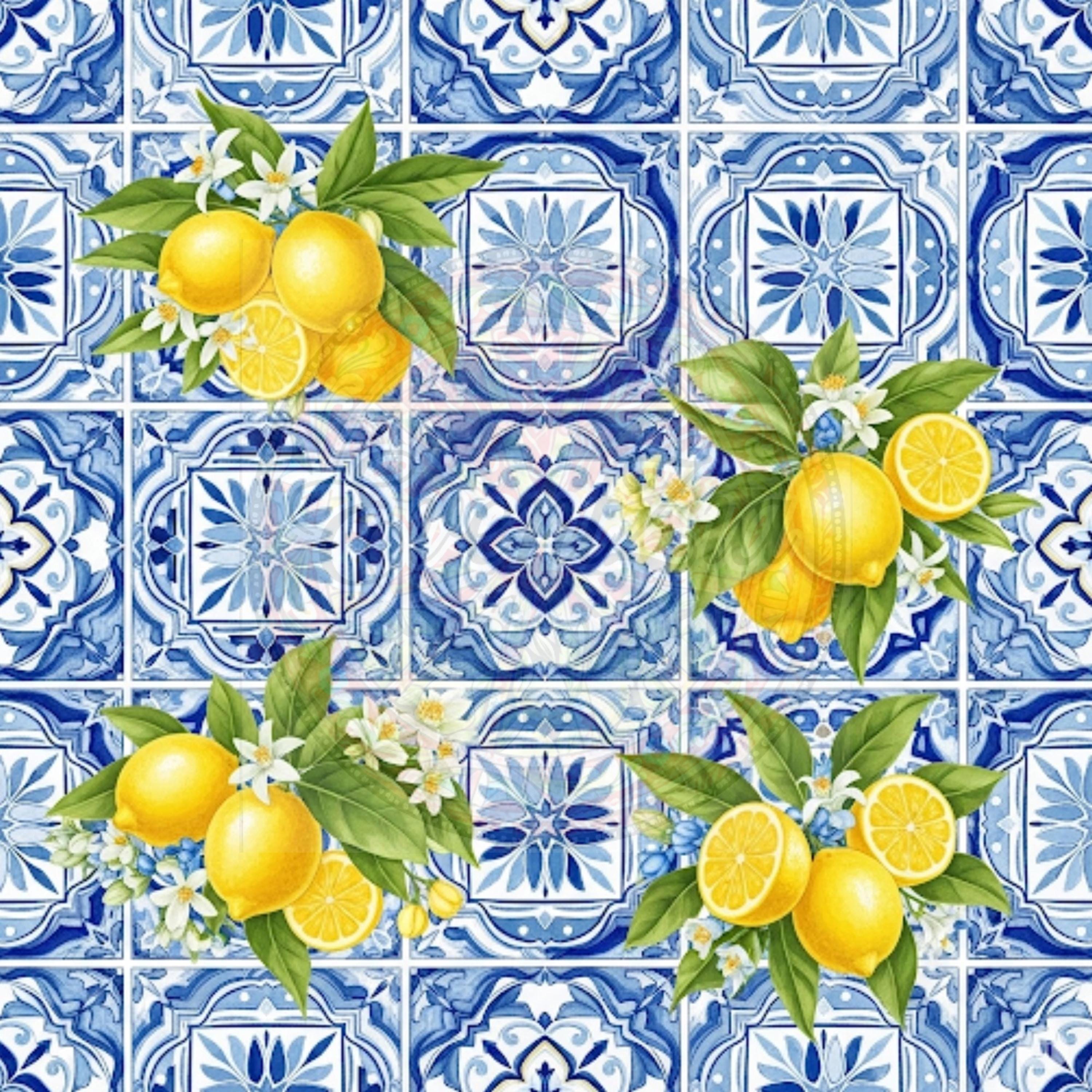 Digital Lemon and Mediterranean Tile Seamless Patterns - 5-pack ...
