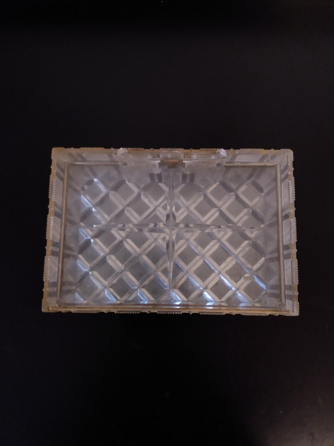 Vintage Clear Acrylic Diamond Cut All Purpose Trinket Box W/brass Trim ...