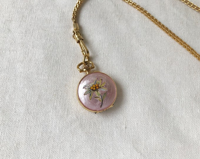 Vintage ITRACO Pocket Watch With Floral Design, Quartz Watch, Swiss ...
