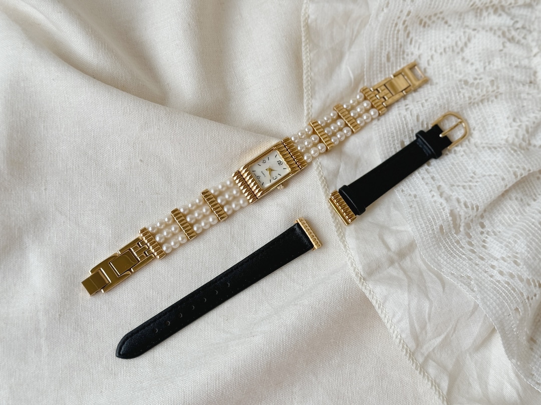 Vintage AVON Gold Tone Metal Women Watch, Interchangable Strap, Faux ...