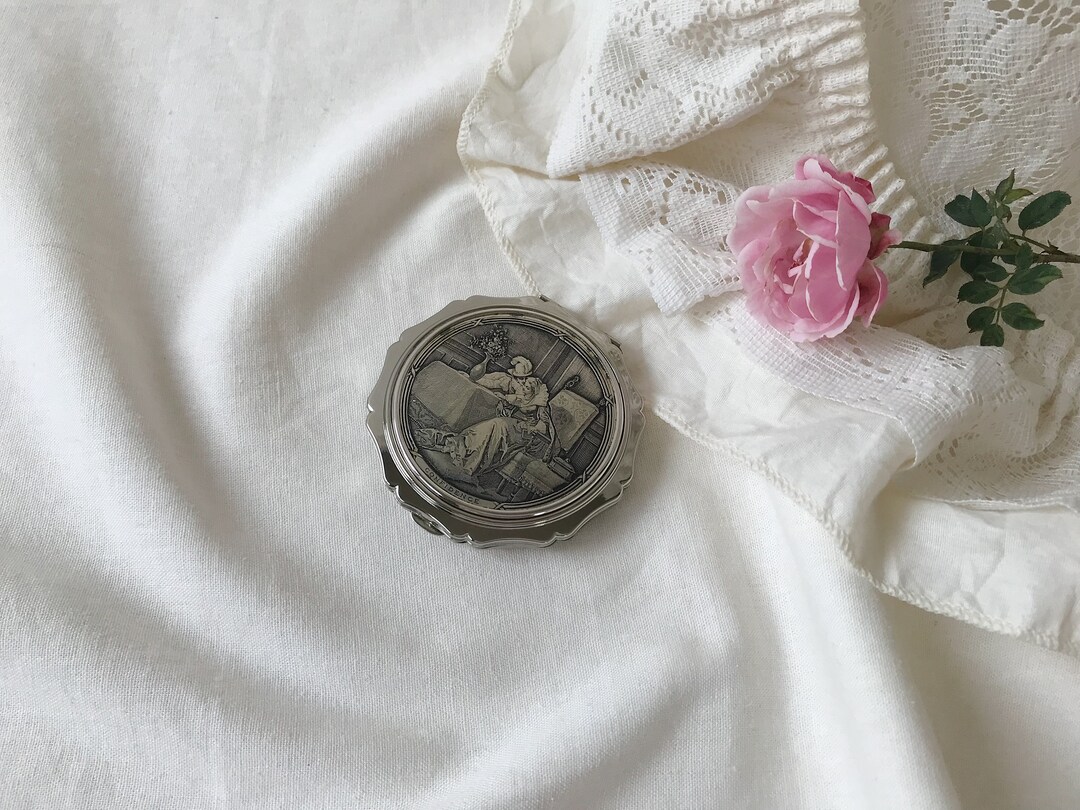 Vintage Stratton Silver Tone Metal Compact With Classical Scene of ...