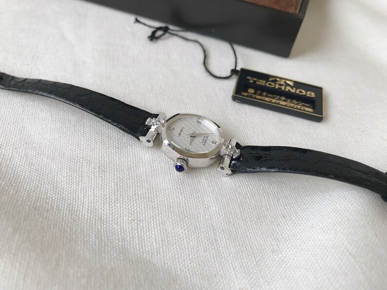 Vintage Technos Chelsea Ladies Watch, Black Leather Strap, Quartz ...