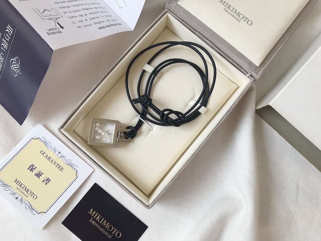 MIKIMOTO Stainless Steel Pendant Watch With Real Pearls and Leather ...