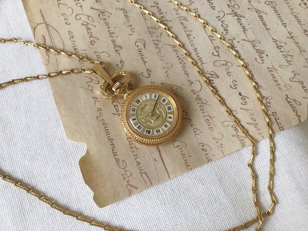 Vintage CITIZEN Pendant Watch With Chain Necklace, 17 Jewels Mechanical ...