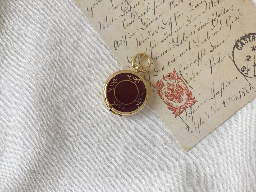 Vintage SEIKO Gold Tone Metal and Red Enamel Pendant Watch, Pocket ...