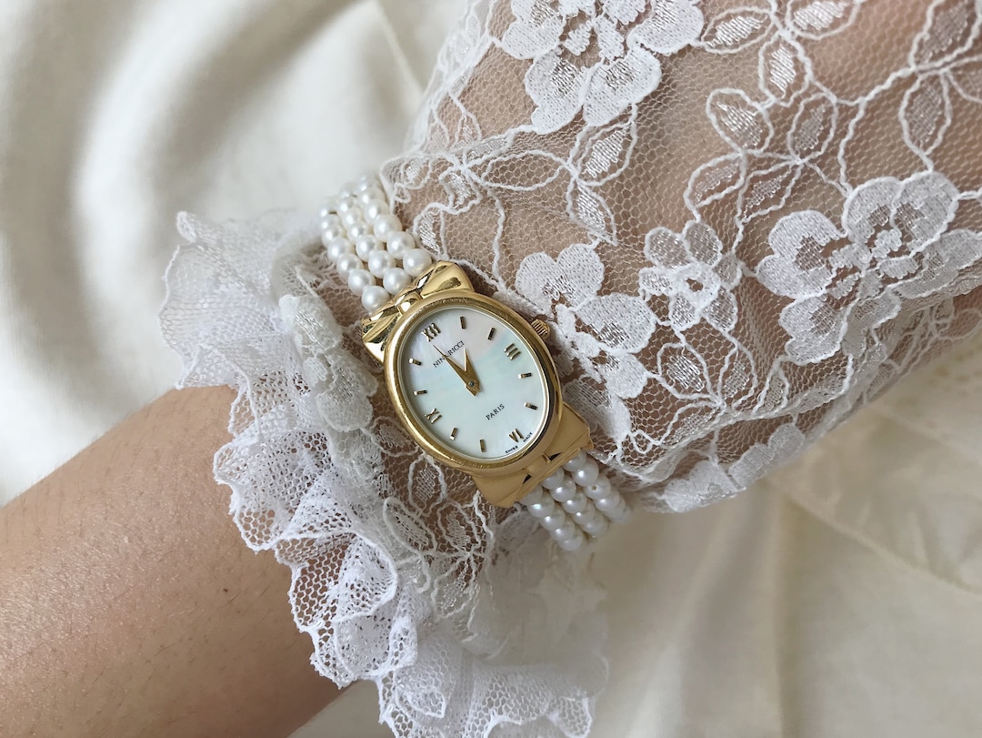 Vintage NINA RICCI Paris White Pearls and Gold Plated Women Watch ...