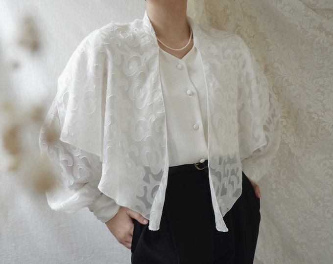 Vintage off White Long Sleeve Blouse With Oversized Collar, Cape Collar ...