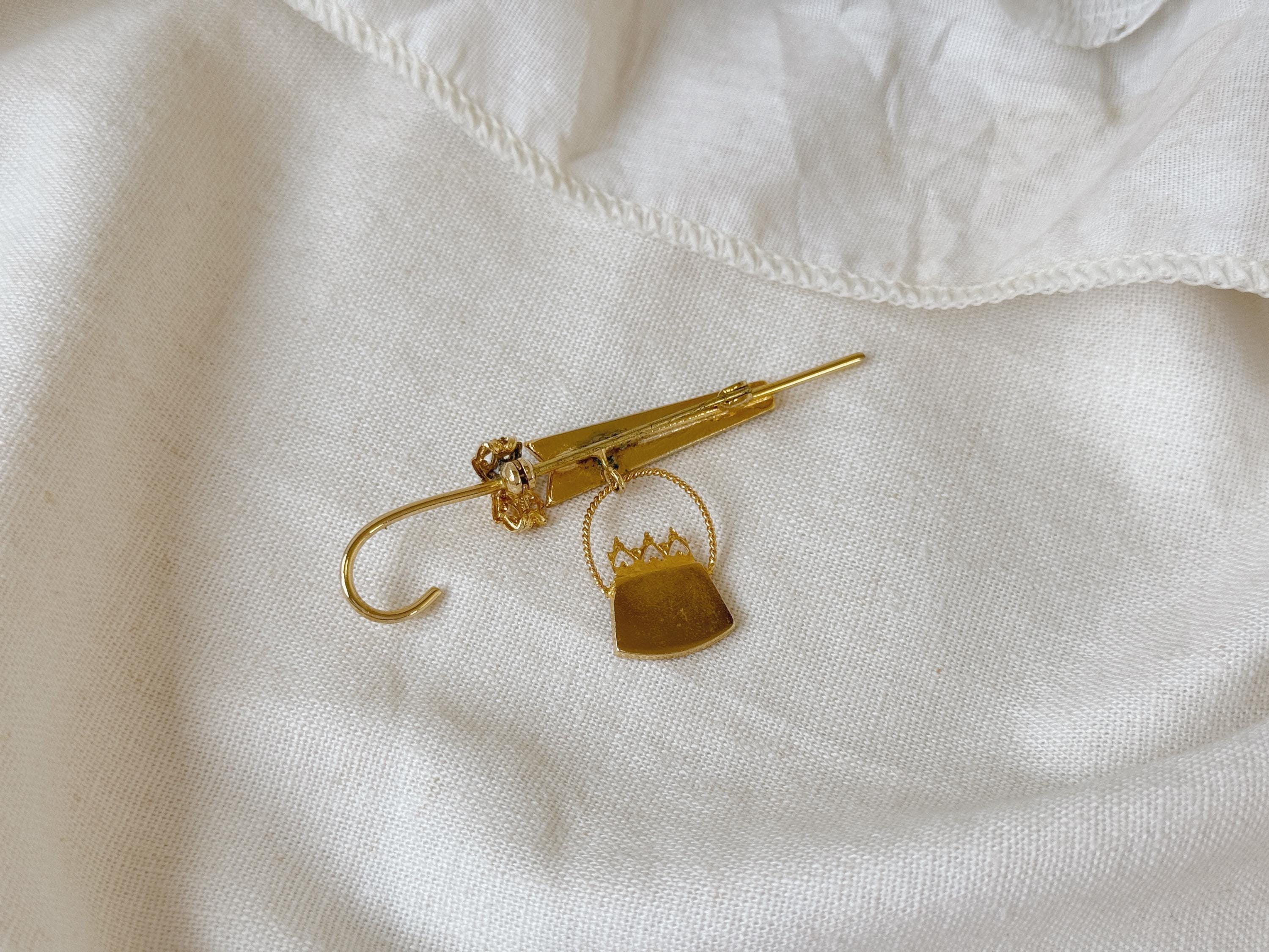 Vintage Pettit Point Parasol & Purse Brooch, Embroidered Brooch ...
