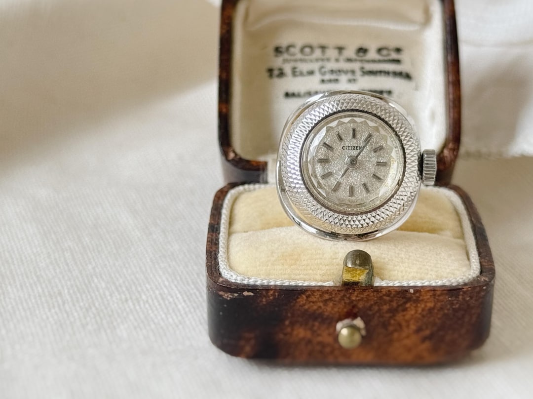 Rare Vintage CITIZEN White Gold Plated Ring Watch, Mechanical Hand Wind ...