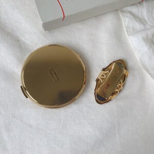 Vintage Stratton Gold Tone Metal Compact and Lipview With Floral Design ...