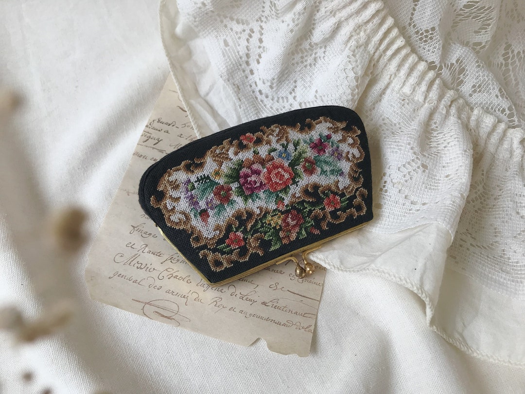 Vintage Floral Petit Point Coin Purse, Clip Coin Purse, Vintage Coin ...