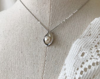 TASAKI Chain Necklace With Akoya Pearl Pendant Sterling Silver Pendant Japanese Cultured Saltwater Ayoya Pearl Real Pearl Necklace Etsy