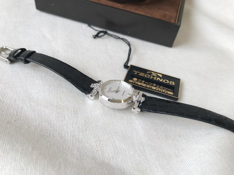 Vintage Technos Chelsea Ladies Watch, Black Leather Strap, Quartz ...