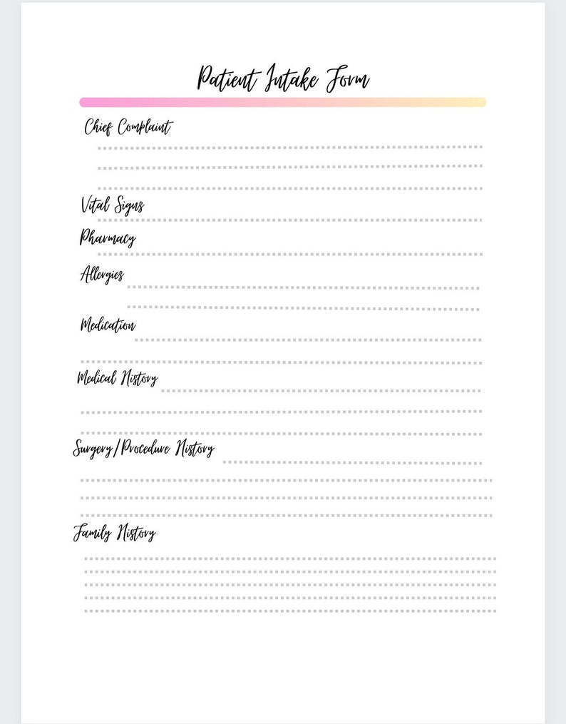Patient Intake Form - Etsy