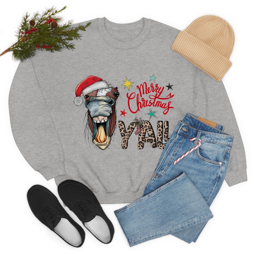 Merry & Bright Horses Horse Barn Sweatshirt Holiday Horse - Etsy