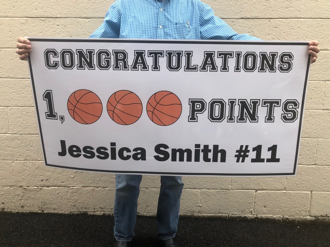 Basketball 1,000 Points Banner - Custom Personalized 1000 Points Banner ...