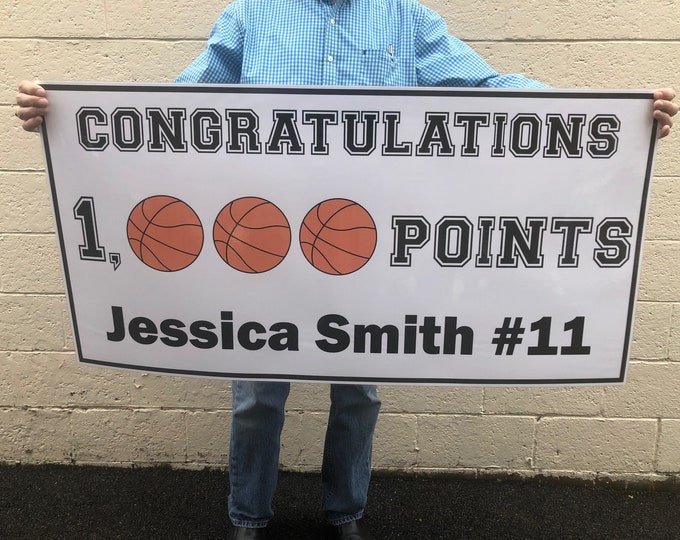 Basketball 1,000 Points Banner Custom Personalized 1000 Points Banner ...