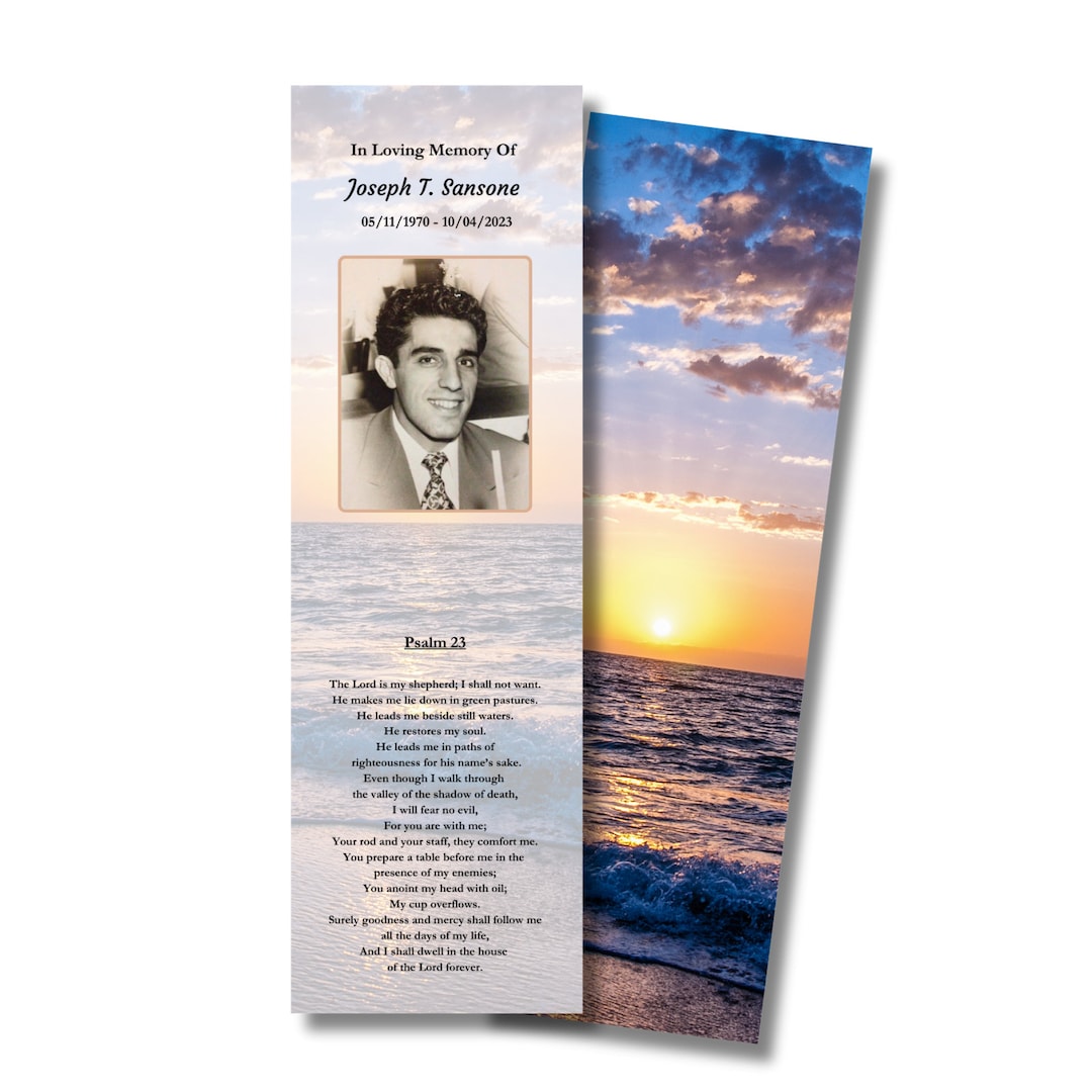 Funeral Memorial Prayer Bookmarks - Custom Personalized Photo and ...