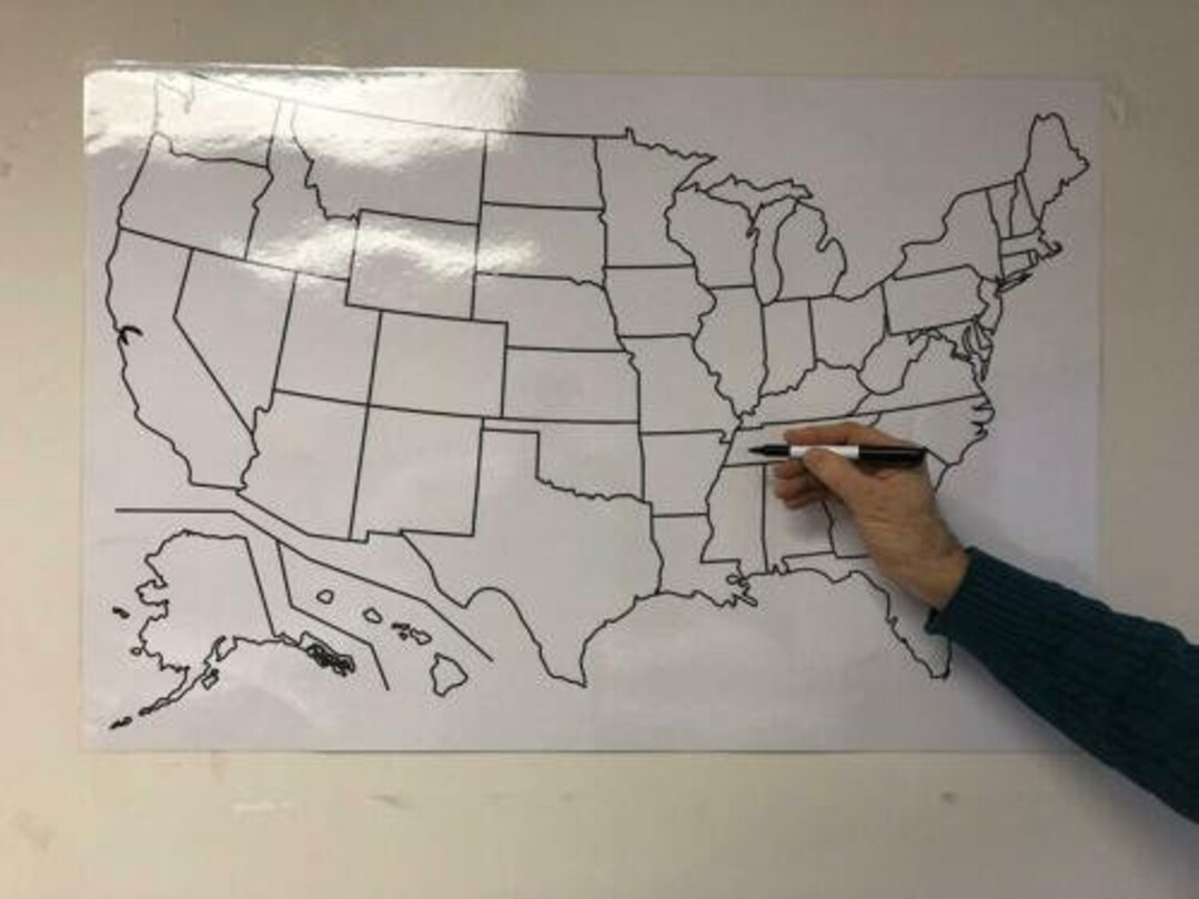 Blank US Map Laminated Dry Erase Poster, Reusable United States Map 24 ...