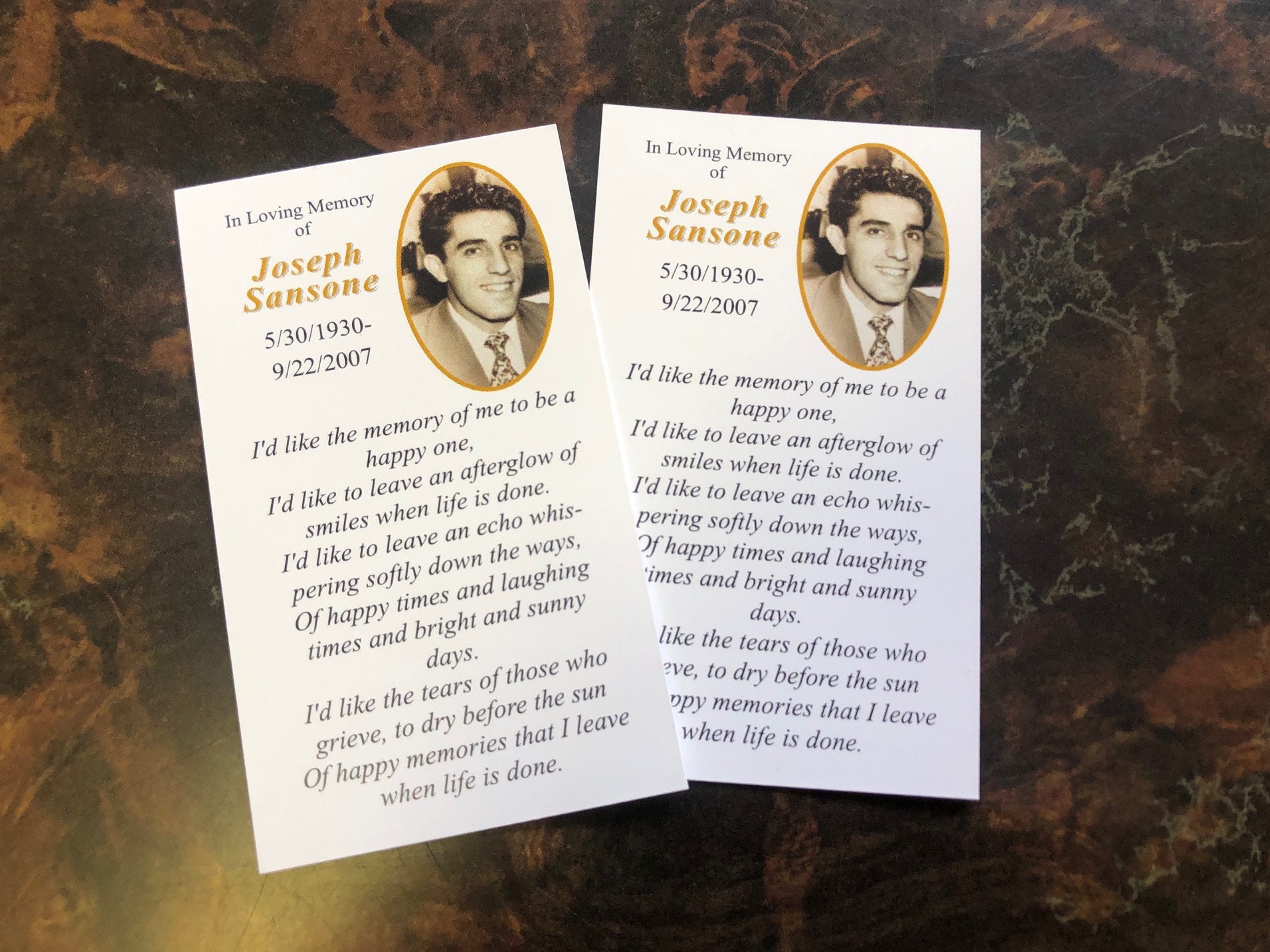 Funeral Memorial Prayer Cards Keepsakes- Custom Personalized Photo and ...