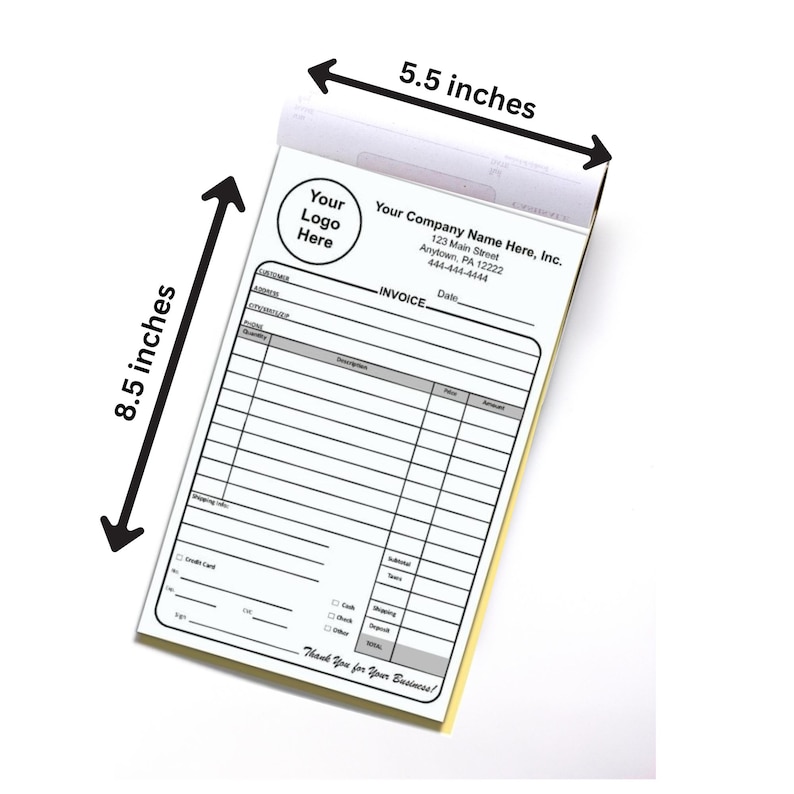 Custom 2-part Invoice Pad Book 8.5 X 5.5 Inches - NCR 2-part ...