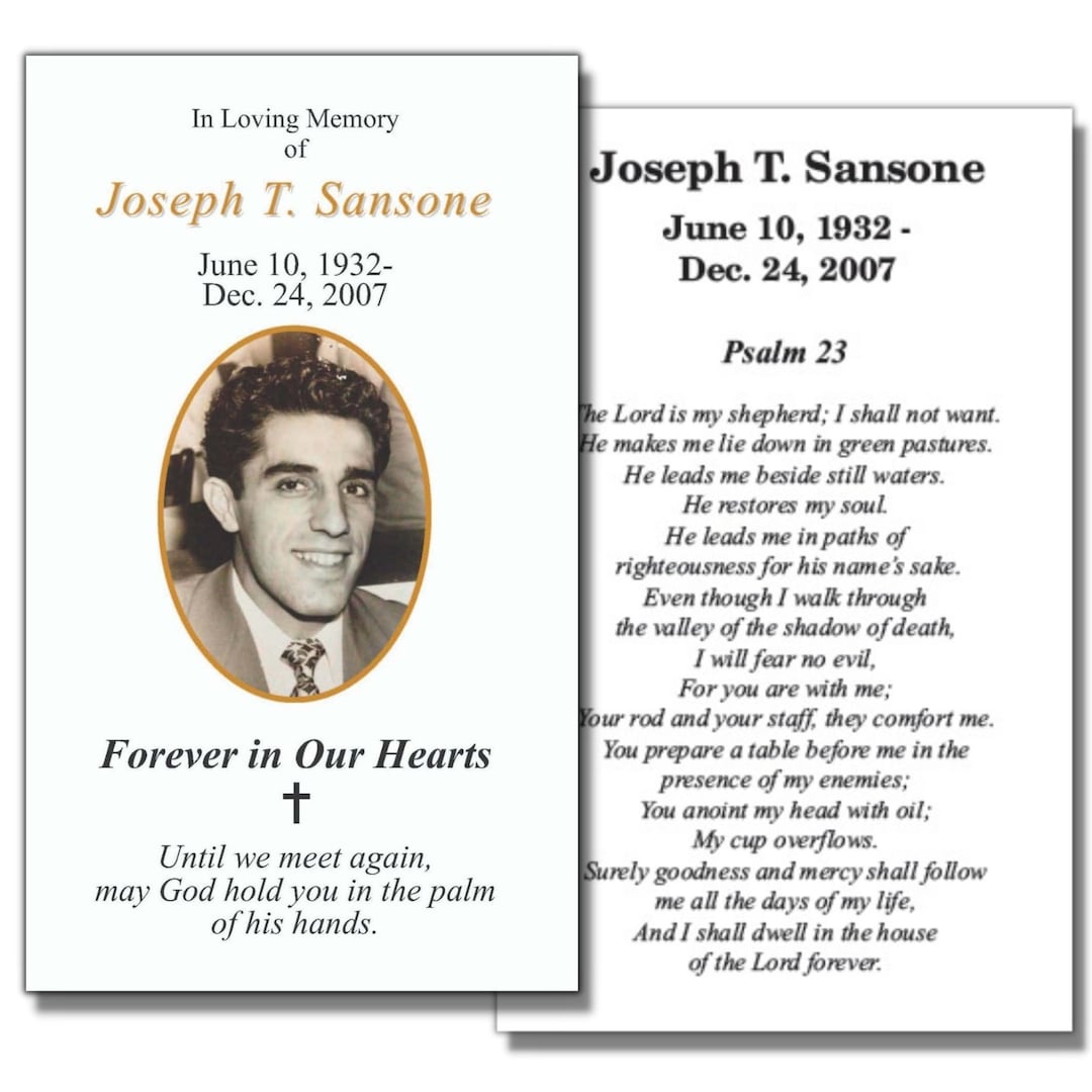 Funeral Memorial Prayer Cards With Photo - Custom Personalized Photo ...