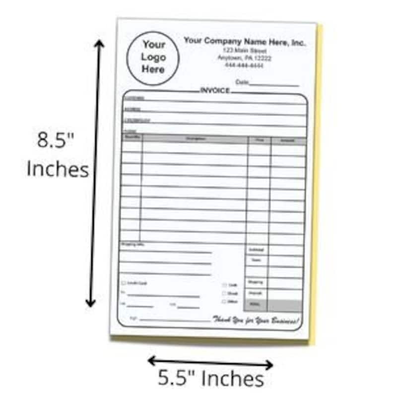 Custom 2-part Invoice Form 8.5 X 5.5 Inches - NCR 2-part Personalized ...