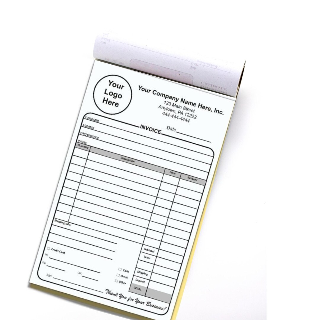 Custom 2-part Invoice Pad Book 8.5 X 5.5 Inches - NCR 2-part ...