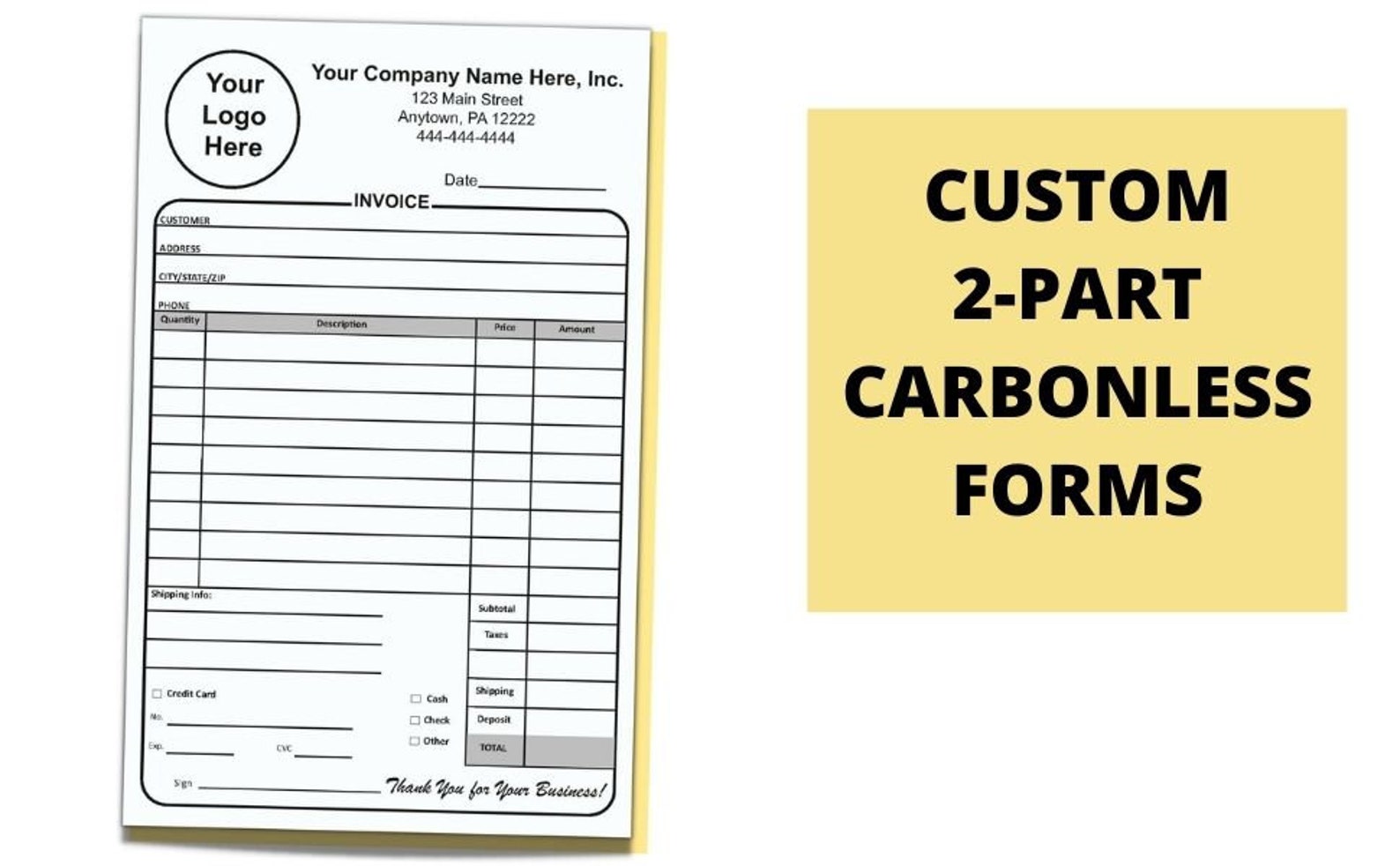 Custom 2-part Invoice Form 8.5 X 11 Inches NCR 2-part - Etsy