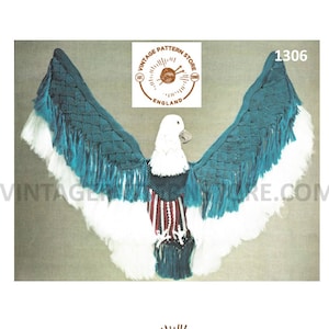 70s Vintage Patriotic American Bald Eagle Macrame Wall Hanging Pdf ...