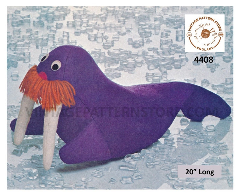 70s Vintage Cuddly Toy Animal Walrus Pdf Sewing Pattern 20" Long or ...