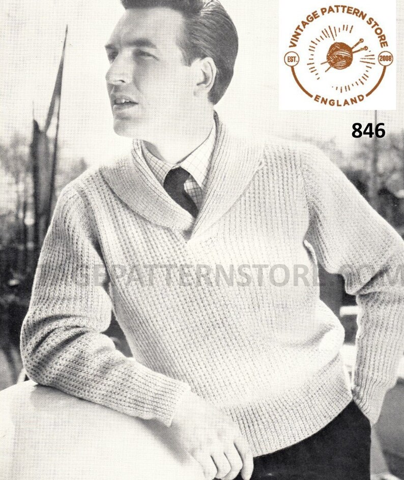 50s Mens Shawl Collar Cardigan Knitting Pattern (PDF Pattern) 38-46 ...