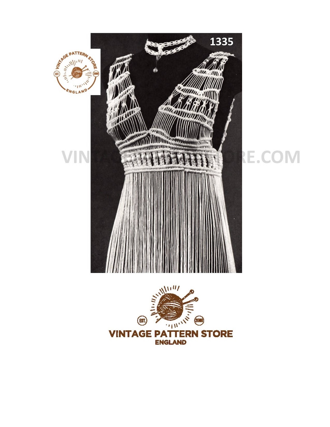 70s Macrame Dress Pattern, Vintage Overdress Bodice (PDF Pattern, All ...