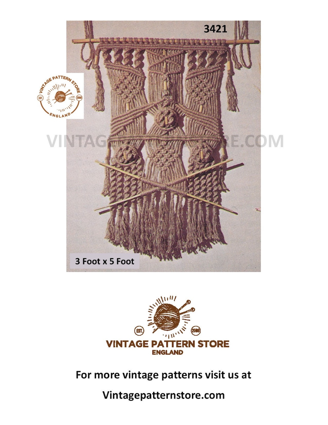 70s Vintage African Macrame Wall Hanging Pattern 3 X 5 Feet Instant PDF ...