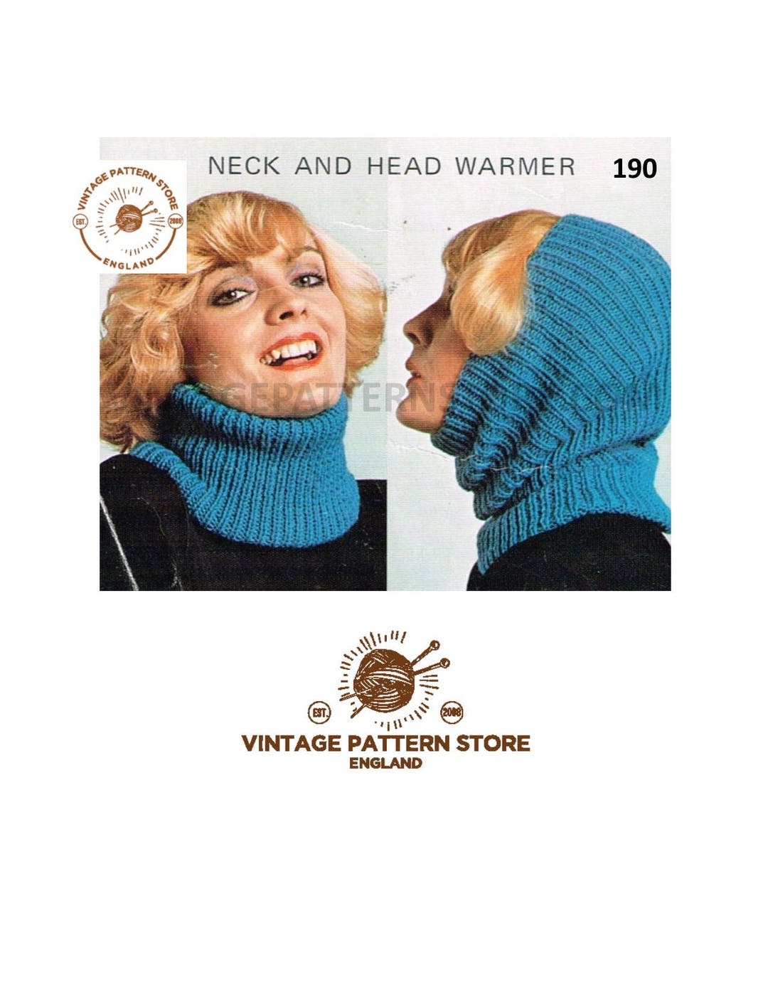 90s Vintage Easy Knit Ribbed Cowl & Snood Knitting Pattern PDF ...